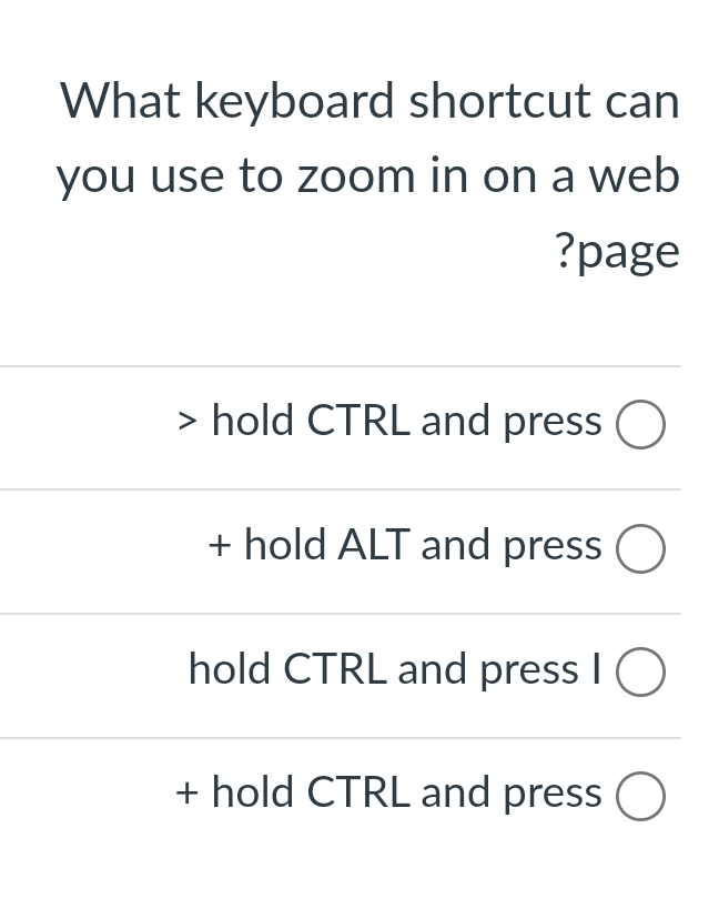 Solved What keyboard shortcut can you use to zoom in on a | Chegg.com