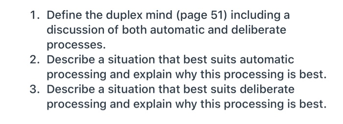 Solved 1. Define the duplex mind (page 51) including a | Chegg.com