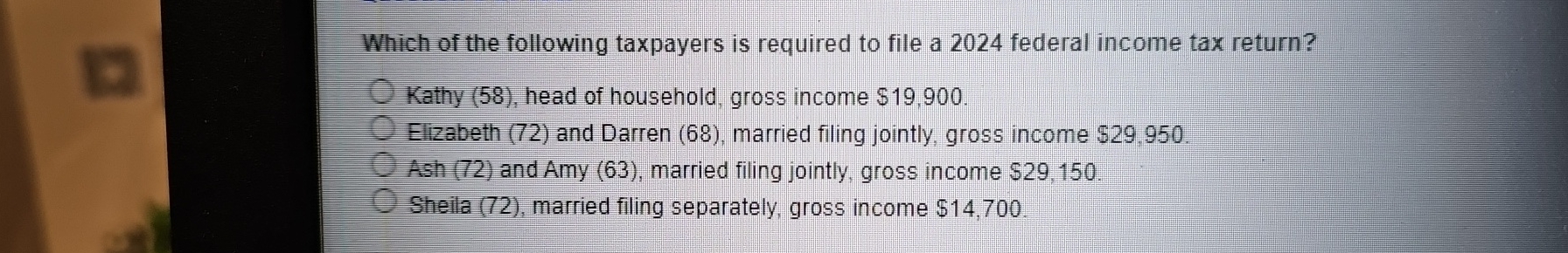 Solved Which of the following taxpayers is required to file | Chegg.com