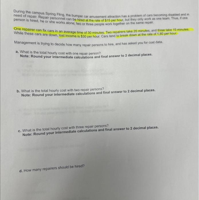 Solved During the campus Spring Fling, the bumper car | Chegg.com