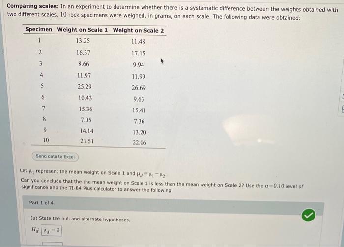Solved Comparing scales: In an experiment to determine | Chegg.com