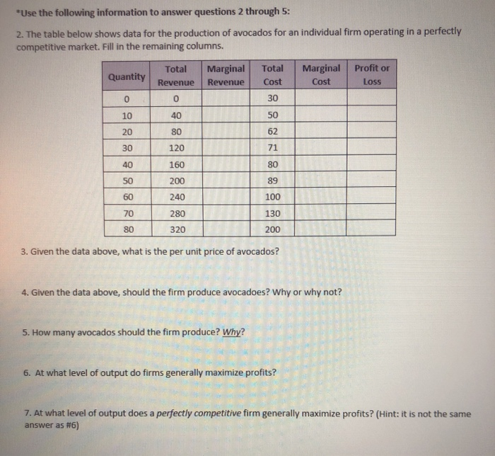 Solved *Use the following information to answer questions 2 | Chegg.com