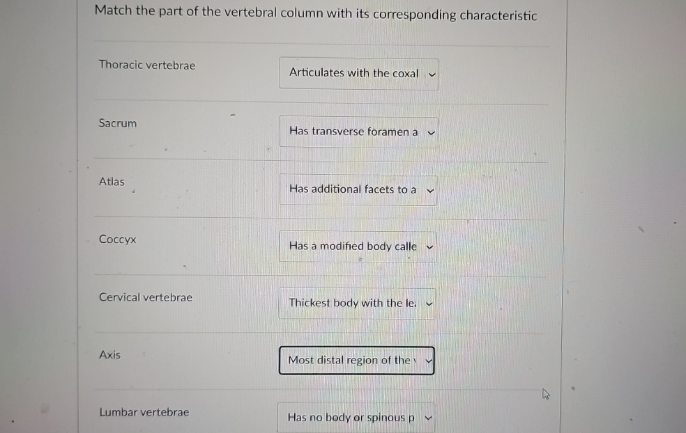 Solved Match the part of the vertebral column with its | Chegg.com
