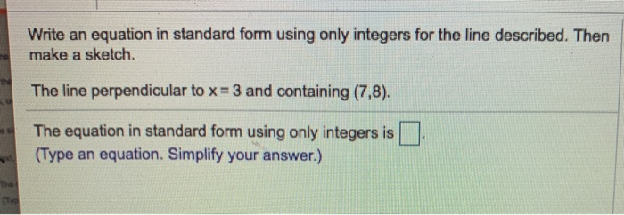 Solved Write an equation in standard form using only | Chegg.com