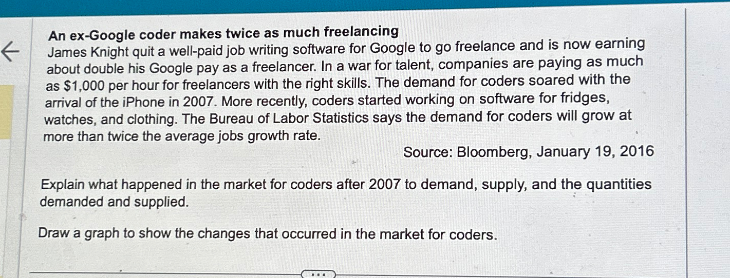 Solved An ex-Google coder makes twice as much freelancing | Chegg.com