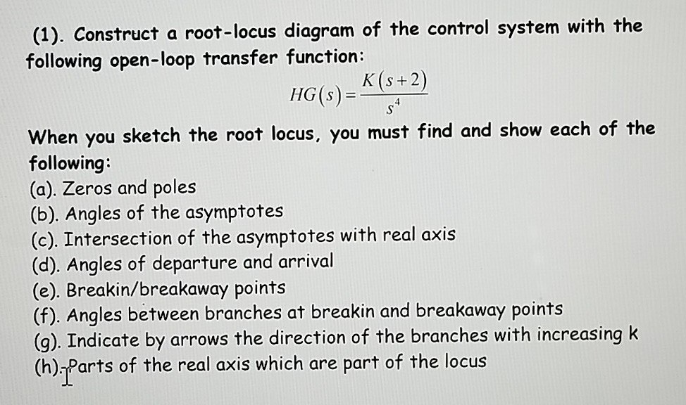 Solved (1). Construct a root-locus diagram of the control | Chegg.com