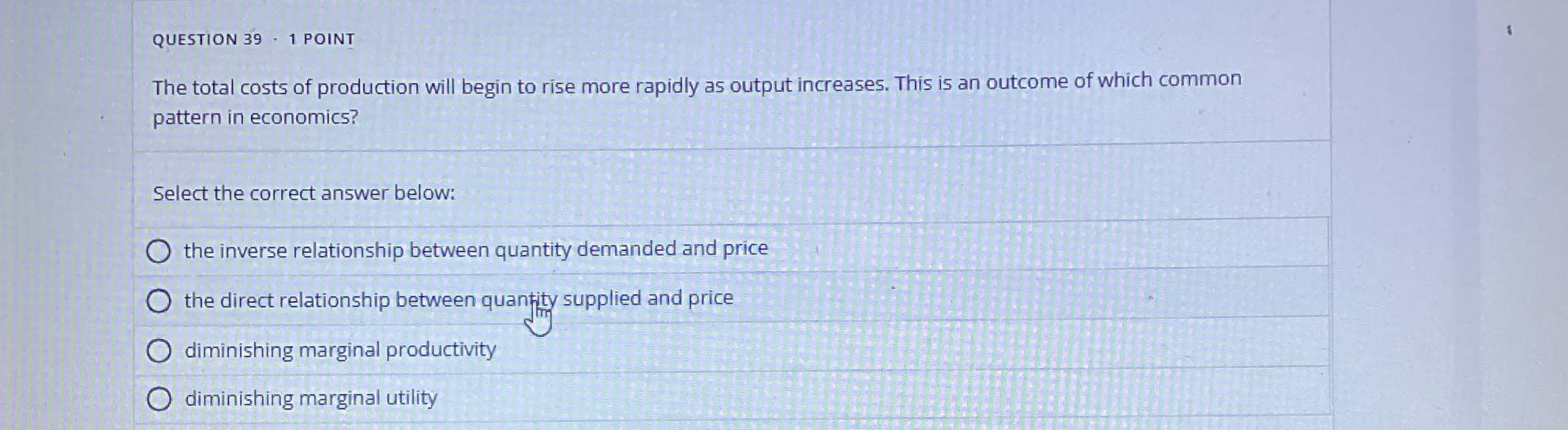 Solved QUESTION 39 - 1 ﻿POINTThe total costs of production | Chegg.com