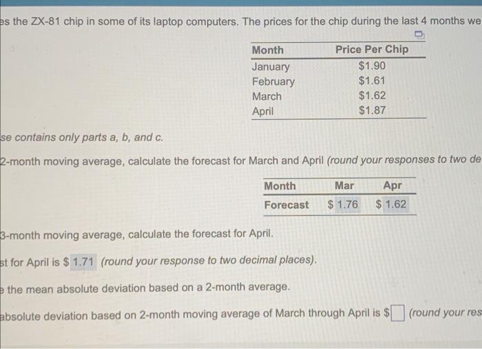 Solved calculate the mean absolute deviation based on a two | Chegg.com