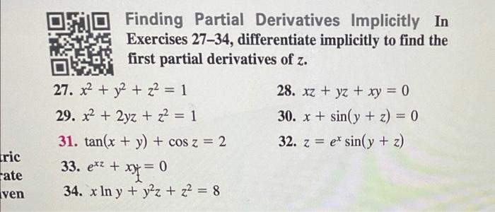 Solved Finding Partial Derivatives Implicitly In Exercises | Chegg.com