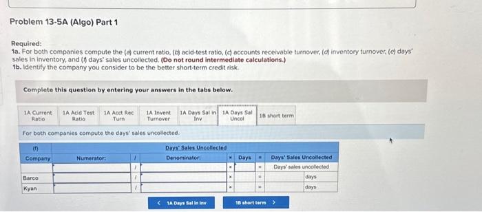 Solved Required information Problem 13-5A (Algo) Comparative | Chegg.com