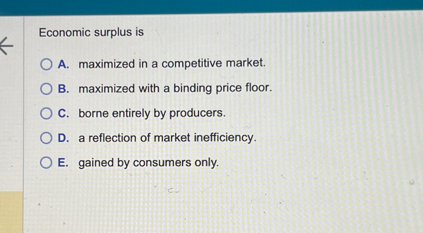 Solved Economic surplus isA. ﻿maximized in a competitive | Chegg.com