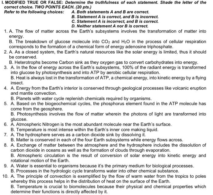 Solved 1. MODIFIED TRUE OR FALSE: Determine the truthfulness | Chegg.com