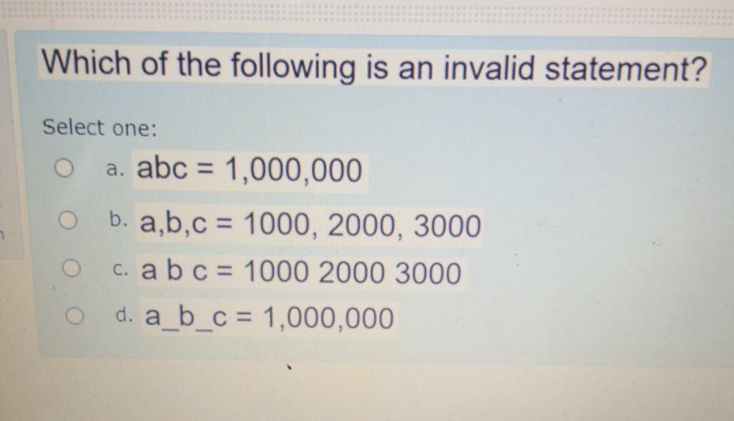 Solved Which of the following is an invalid statement? | Chegg.com