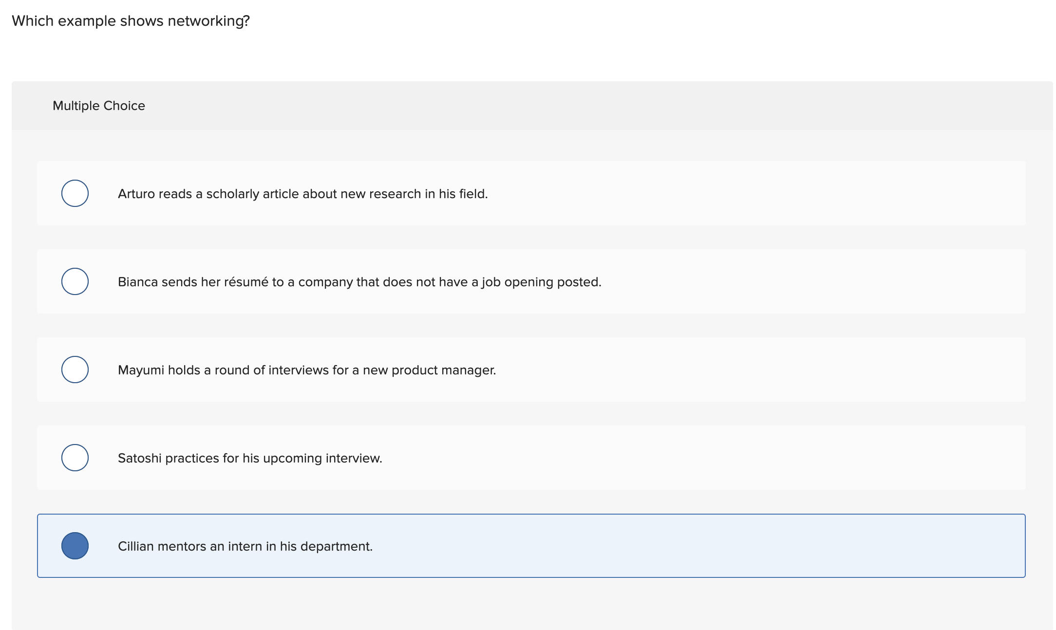 Solved Which example shows networking?Multiple ChoiceArturo | Chegg.com