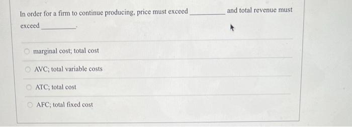 Solved AVC; total variable costs is correct answer | Chegg.com