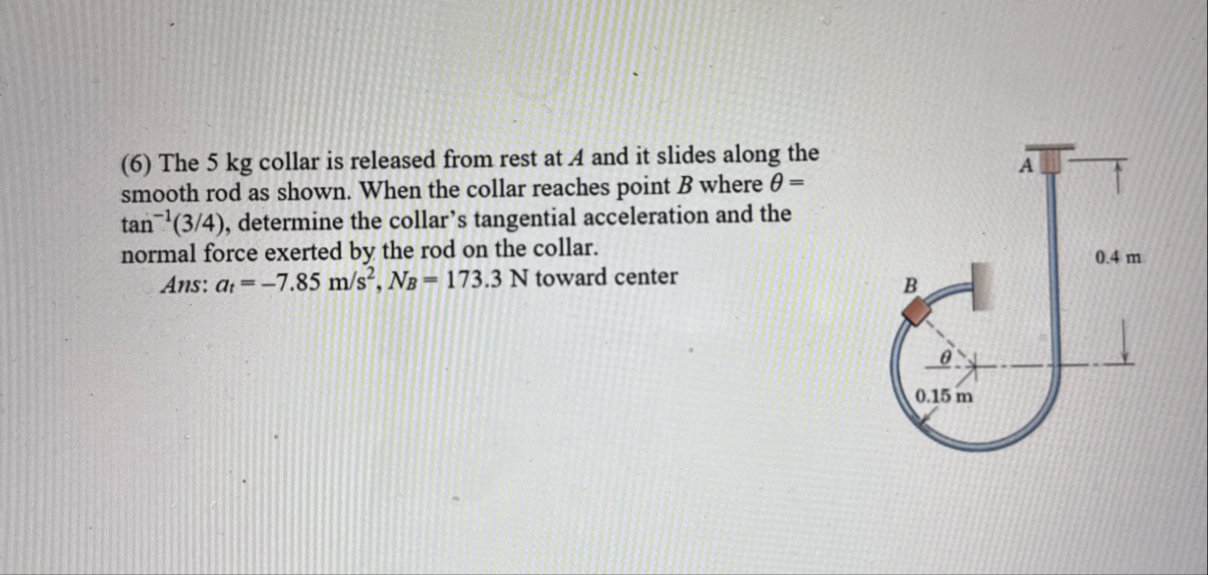 Solved (6) ﻿The 5 ﻿kg collar is released from rest at A and | Chegg.com