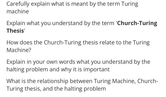  Solved Carefully Explain What Is Meant By The Term Turin