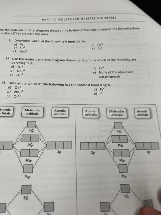Solved PART 1: MOLECULAR ORBITAL DIAGRAMS e) ? use the | Chegg.com