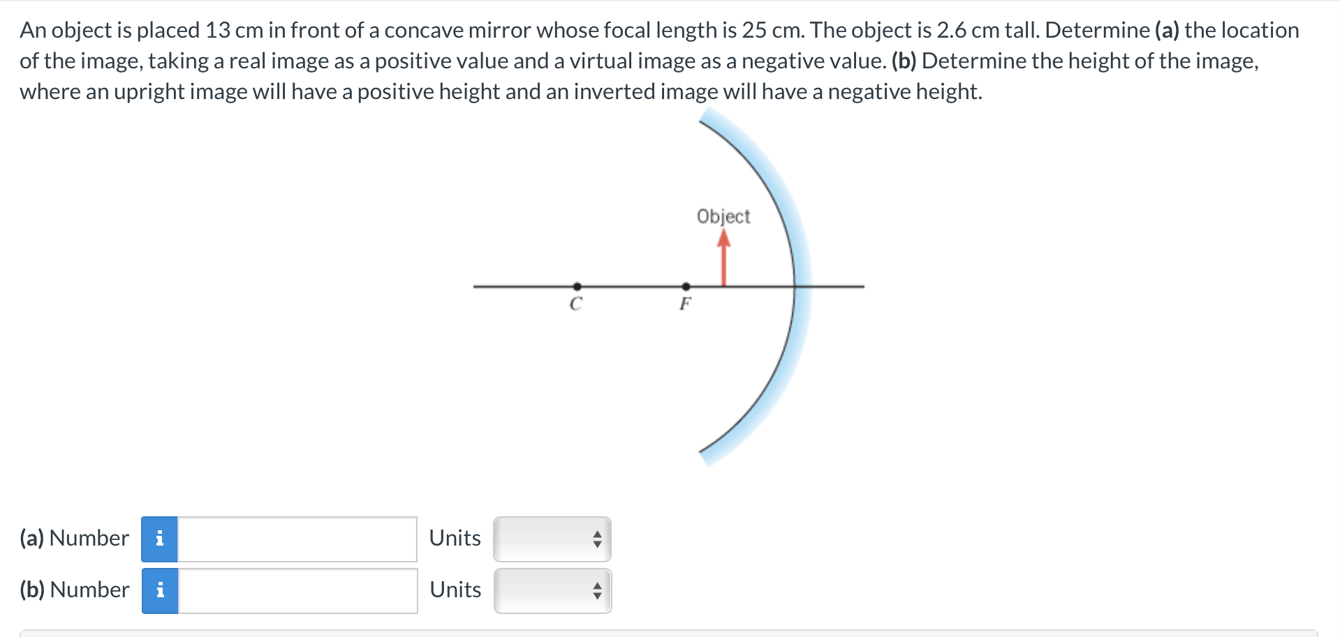 Solved An object is placed 13cm ﻿in front of a concave | Chegg.com