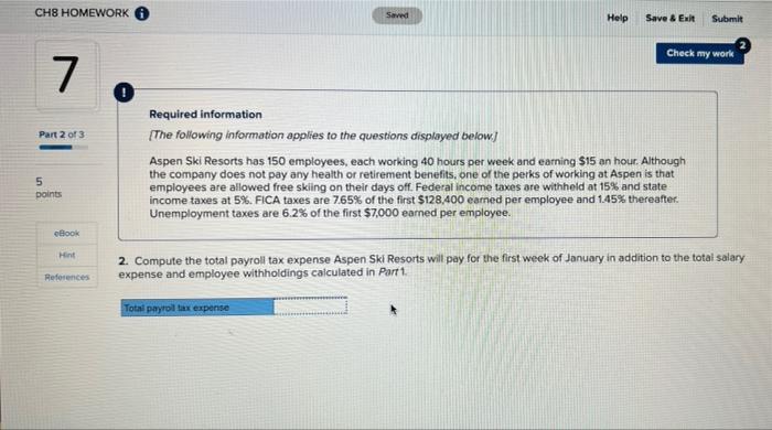 Solved CH8 HOMEWORK Saved Help Save & Exit Submit Check my | Chegg.com