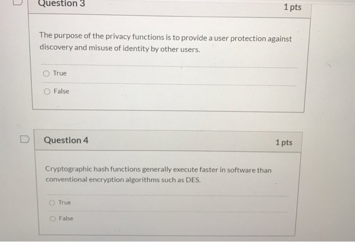 Solved Question 3 1 pts The purpose of the privacy functions | Chegg.com