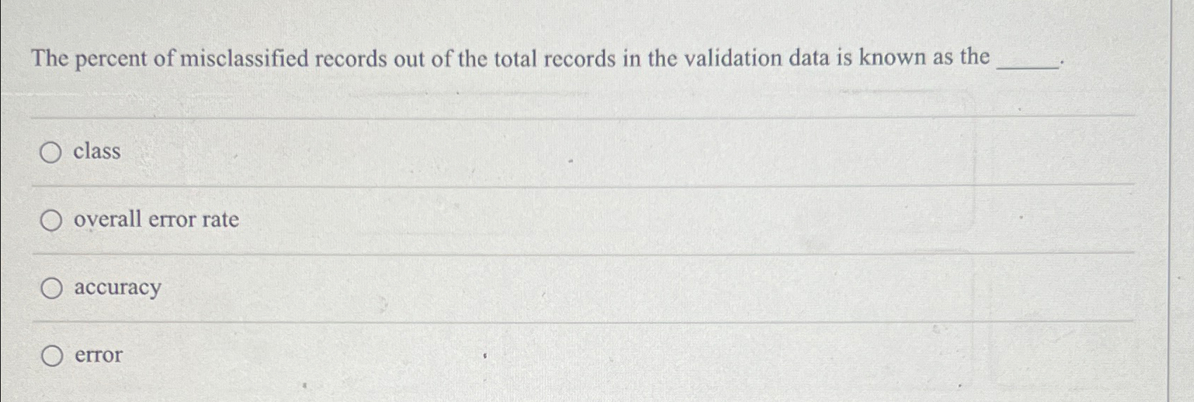 Solved The percent of misclassified records out of the total | Chegg.com