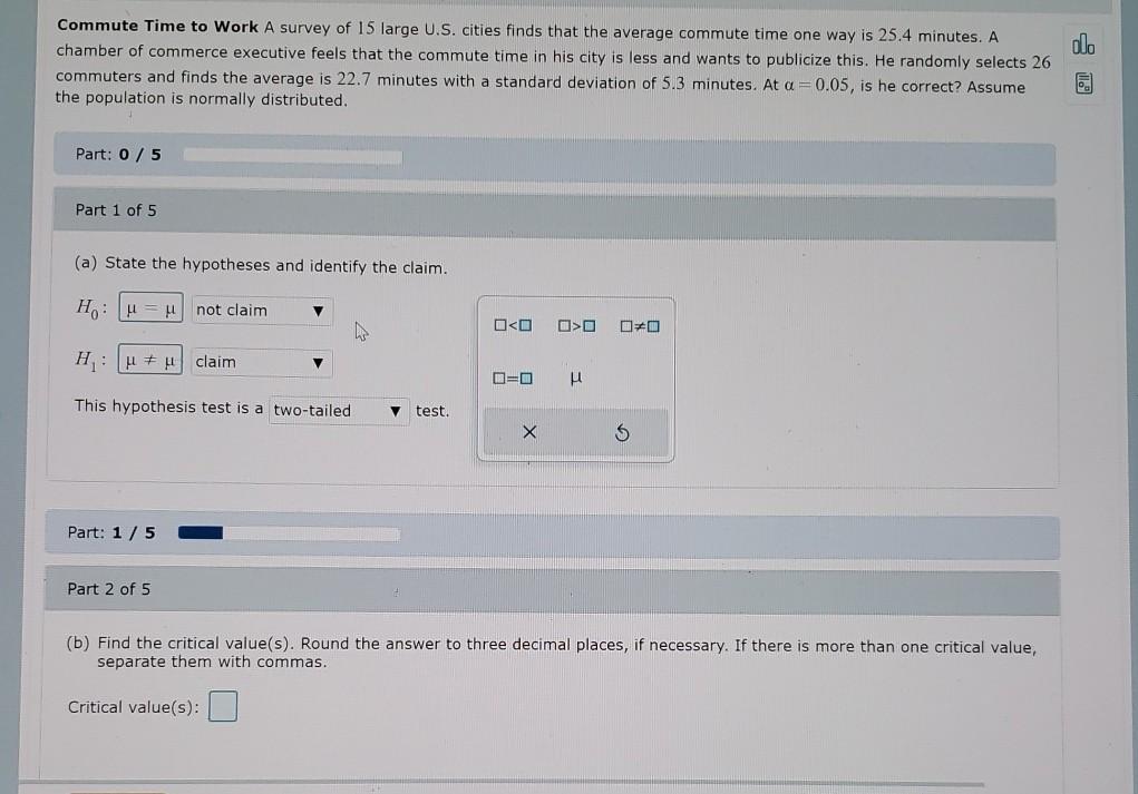 Solved ol. Commute Time to Work A survey of 15 large U.S. | Chegg.com