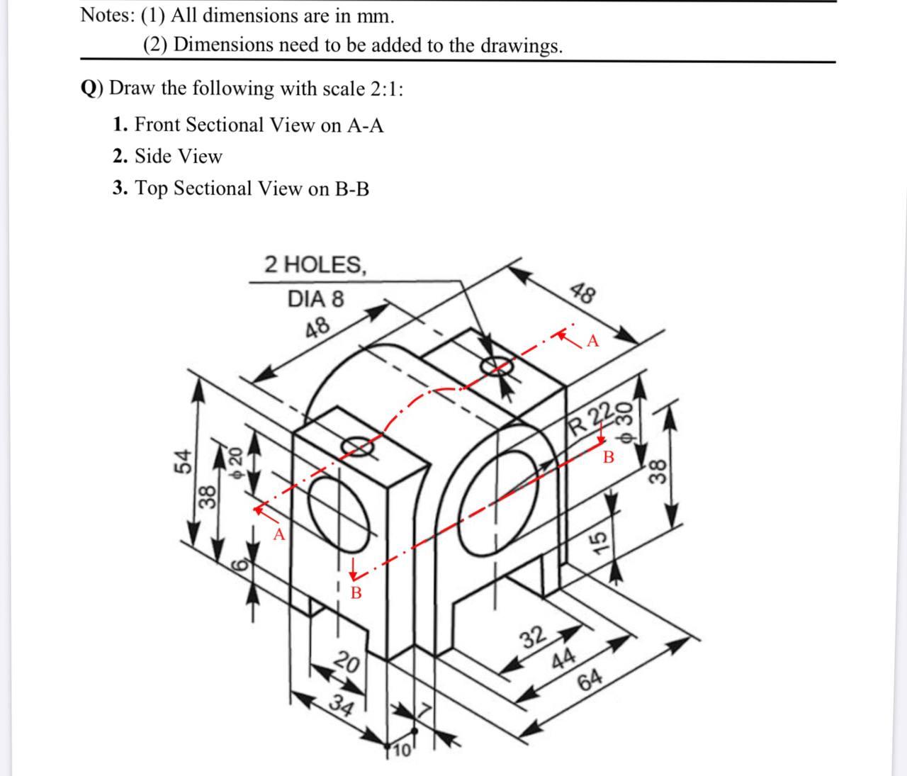 Solved Notes: (1) All dimensions are in mm. (2) Dimensions | Chegg.com