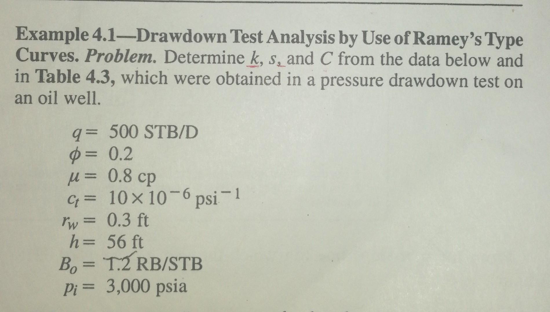 Solved Example 4.1-Drawdown Test Analysis by Use of Ramey's | Chegg.com