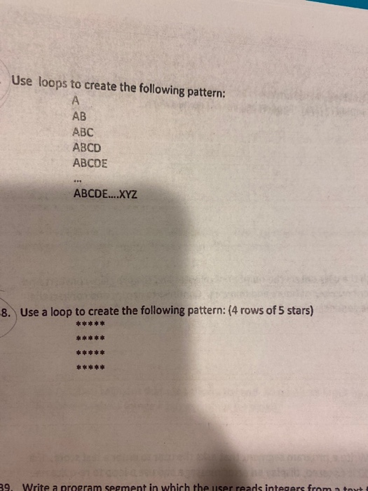 Solved - Use loops to create the following pattern: AB ABC | Chegg.com