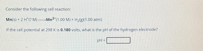 Solved Consider the following cell reaction: | Chegg.com