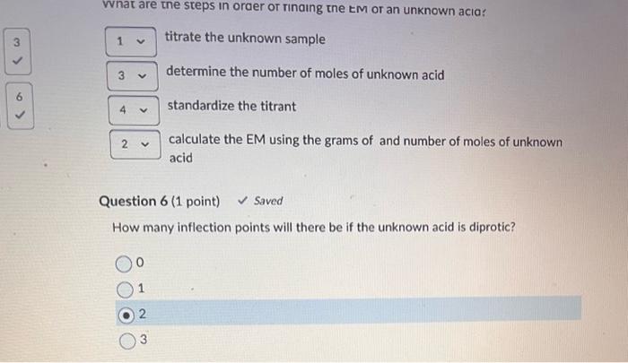 The molar ratio of the acid to base is 1 to 2 True | Chegg.com