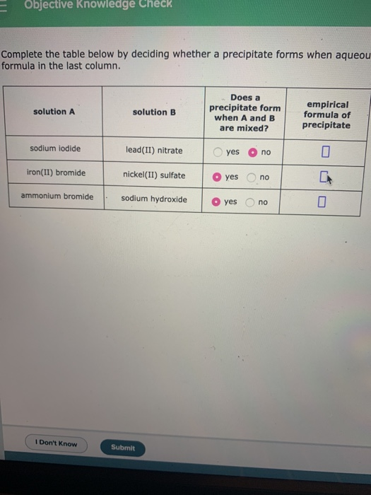 Solved complete the table by deciding whether a precipitate | Chegg.com