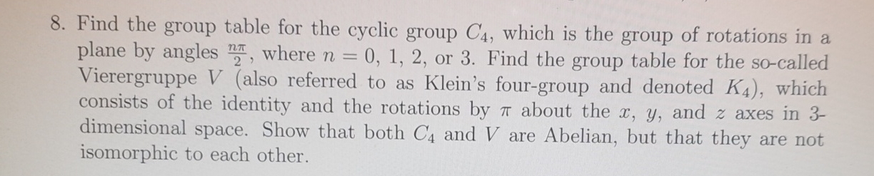 Solved Find the group table for the cyclic group C4, ﻿which | Chegg.com