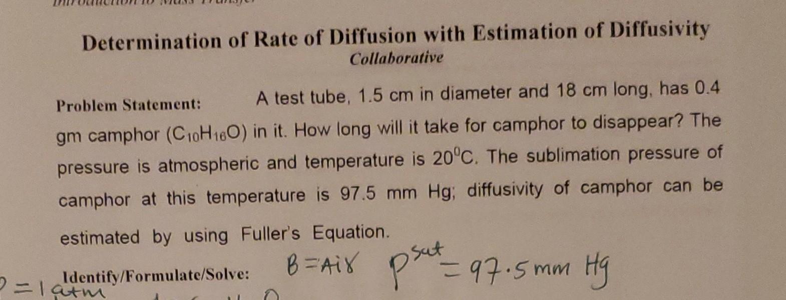 Solved Determination of Rate of Diffusion with Estimation of | Chegg.com