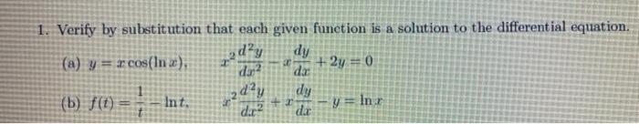 Solved Verify by substitution that each given function is a | Chegg.com