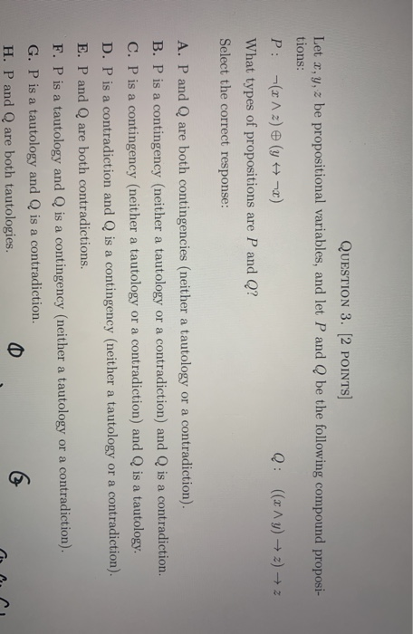 Solved QUESTION 3. [2 POINTS] Let x,y,z be propositional | Chegg.com