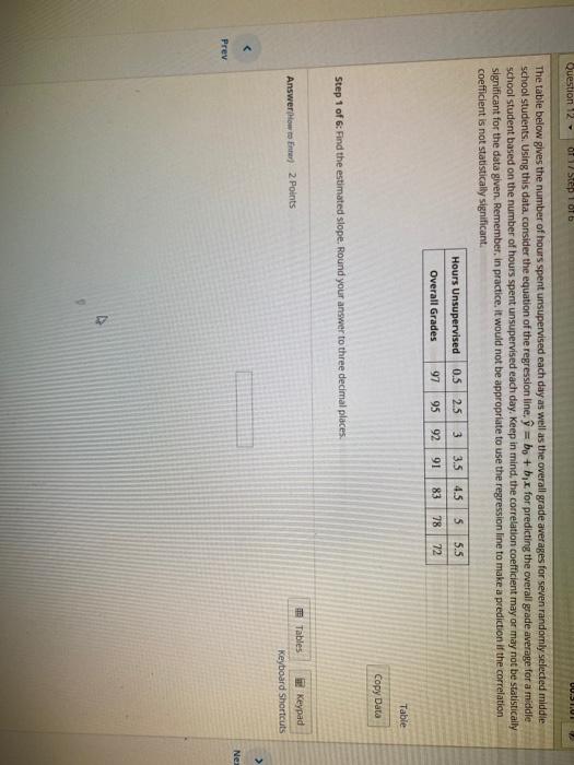 Solved Question 12 011/ Step 1 ofb UUS TUI The table below | Chegg.com