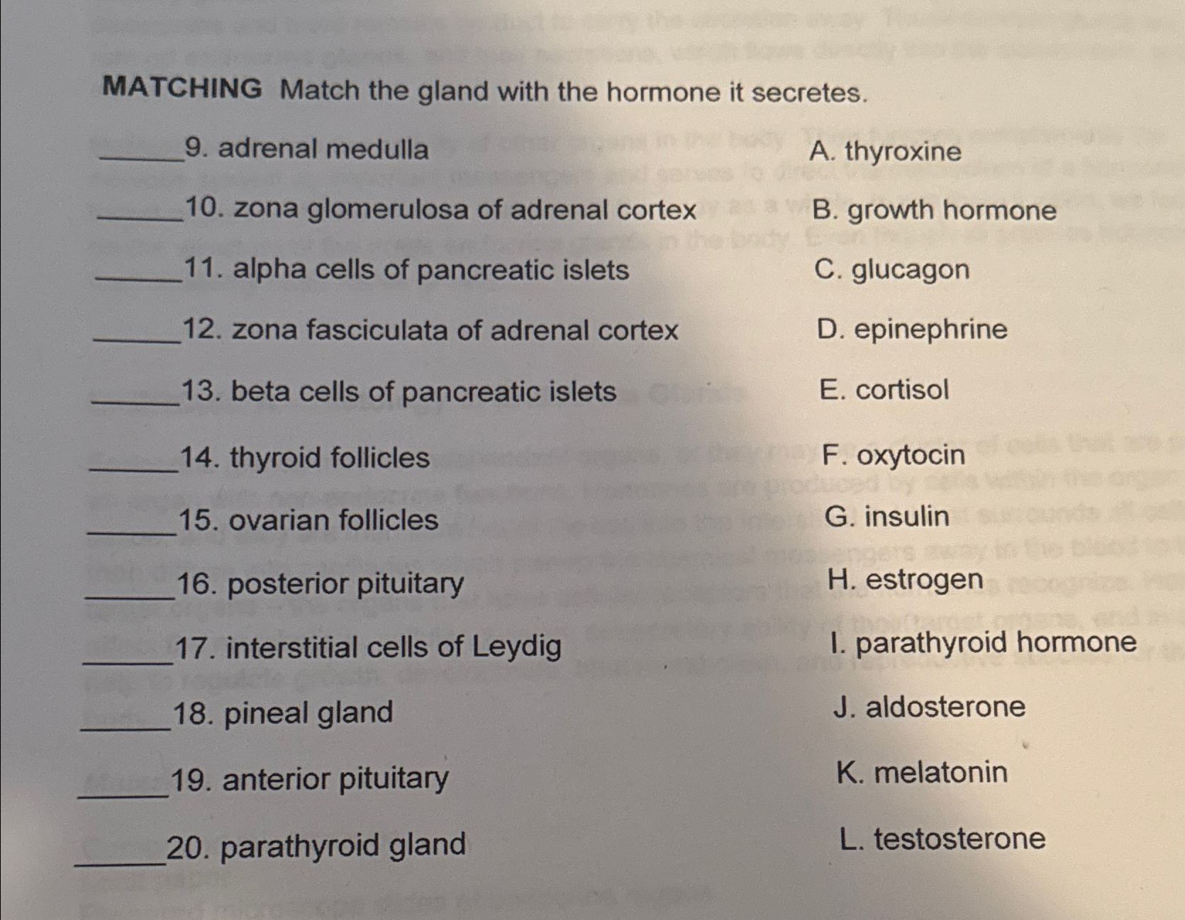 Solved MATCHING Match the gland with the hormone it | Chegg.com