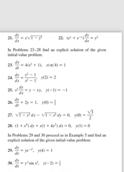 Solved dydx=x1-y22(ex+e-x)dydx=y2In Problems 23-28 ﻿find an | Chegg.com