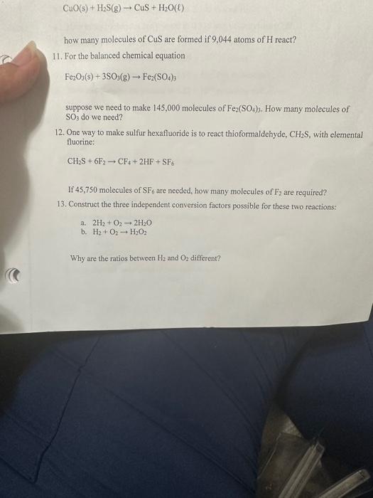 Solved CuO(s) + H₂S(g) → CuS + H₂O(l) molecules of CuS are | Chegg.com