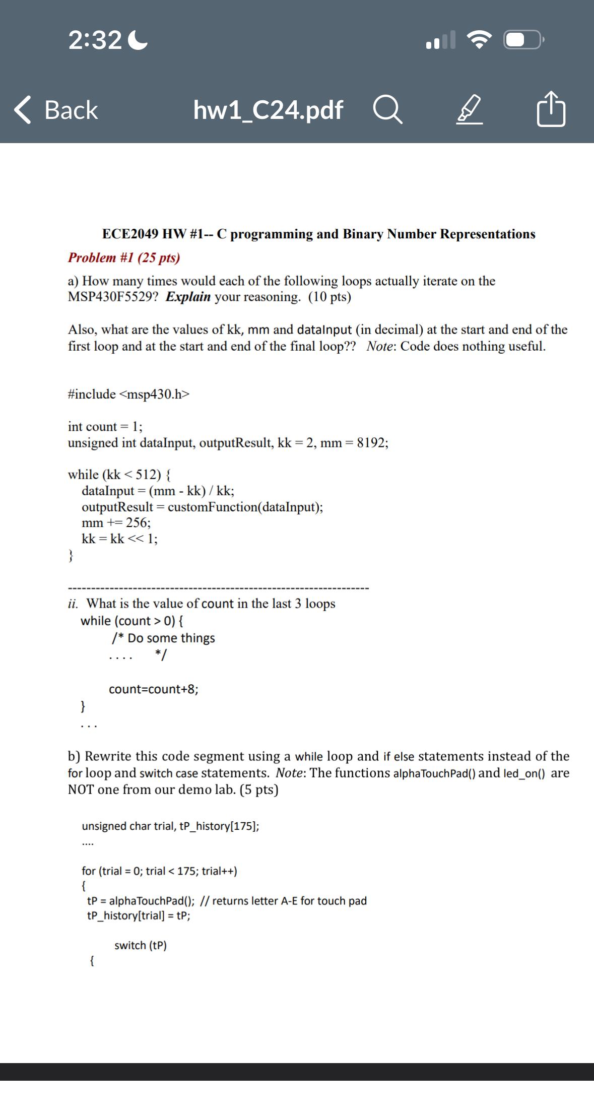 Solved 2:32cBack hw1_C24.pdfECE2049 ﻿HW #1-- ﻿C programming | Chegg.com