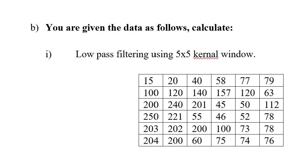 Solved b) You are given the data as follows, calculate: i) | Chegg.com