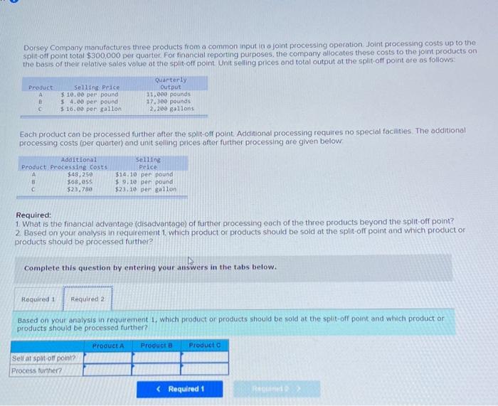 Solved Dorsey Company manufactures three prodocts from a | Chegg.com