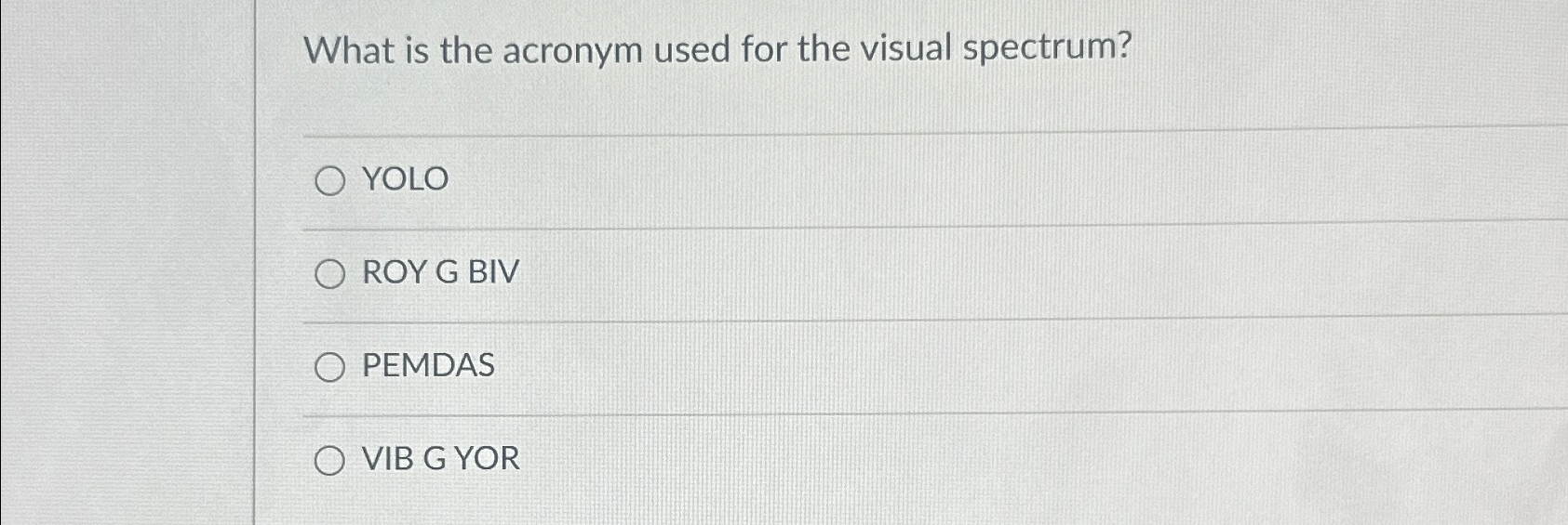 Solved What is the acronym used for the visual | Chegg.com