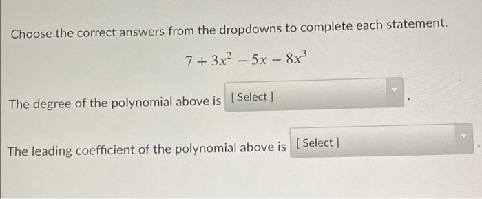 Solved Choose the correct answers from the dropdowns to | Chegg.com