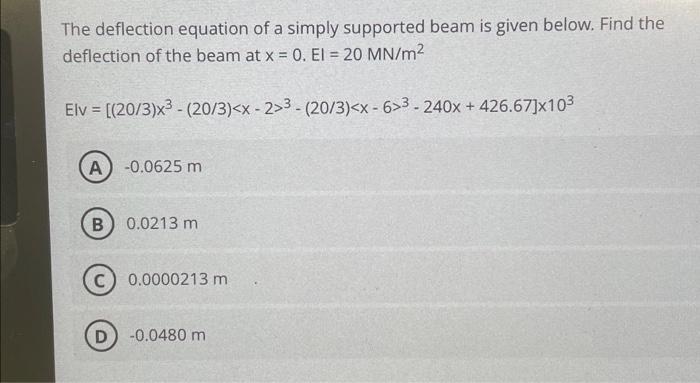 Solved The deflection equation of a simply supported beam is | Chegg.com