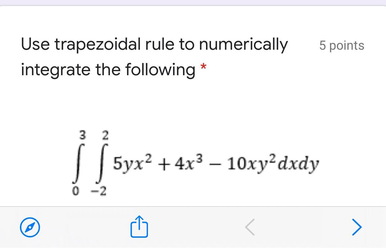 Solved 5 points Use trapezoidal rule to numerically | Chegg.com