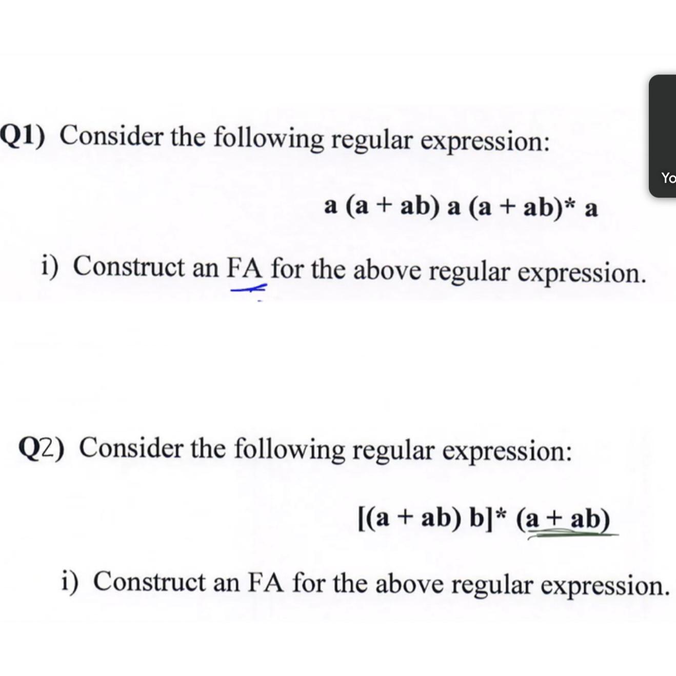 Q1) ﻿Consider the following regular | Chegg.com
