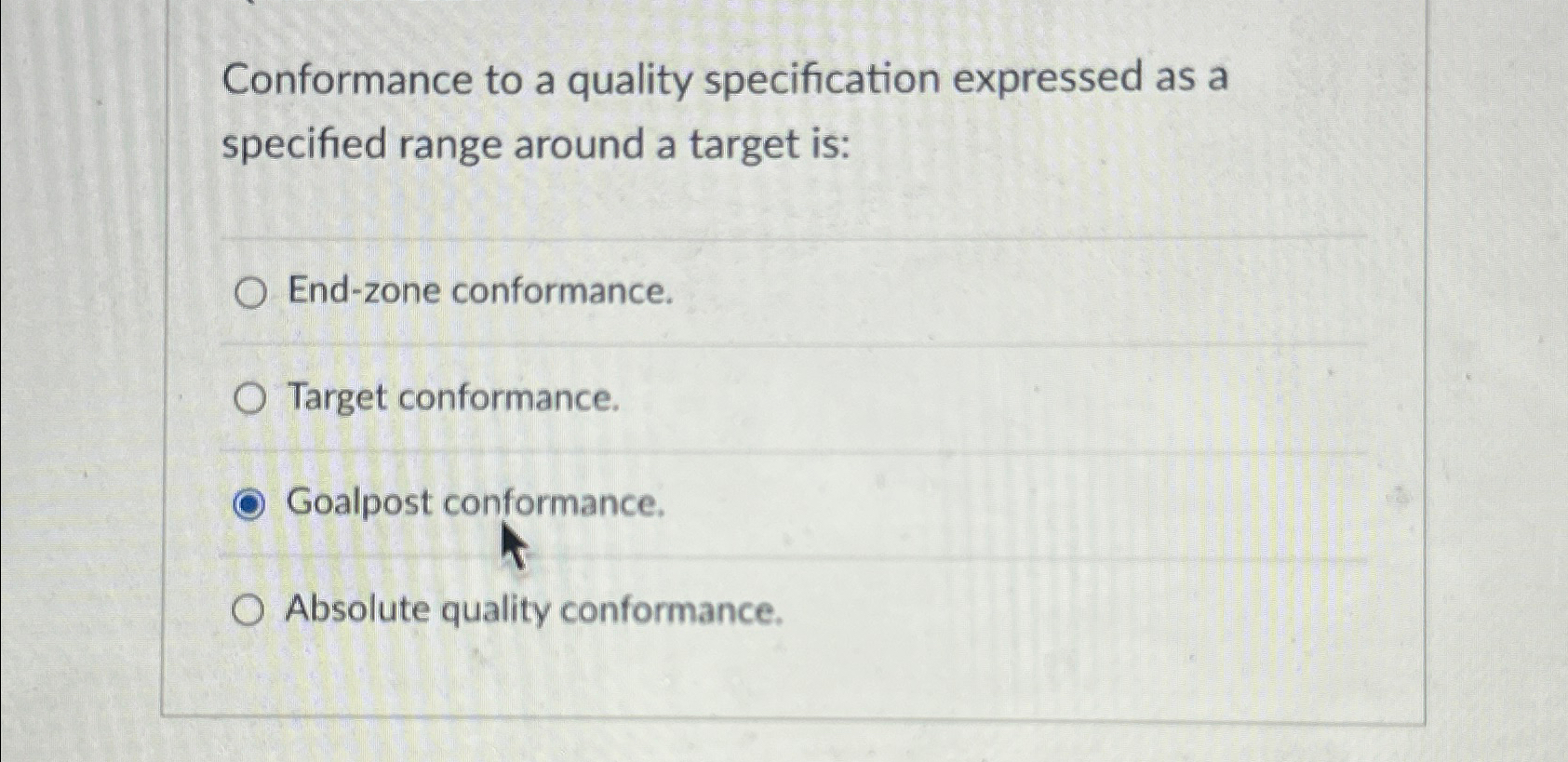 Solved Conformance to a quality specification expressed as a | Chegg.com